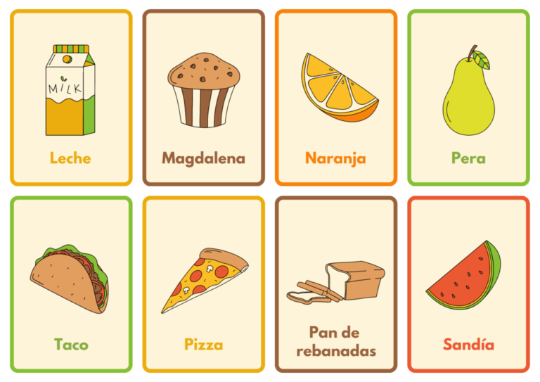 16 Flashcards para aprender de la comida | TodoSobreColores